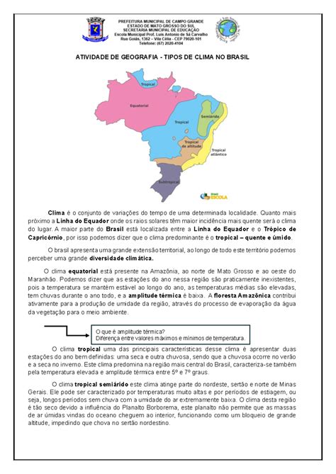 2305 Atividade De Geografia Climas Do Brasil Atividade De