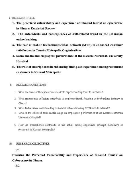 BRM BRM Practical Assignment Business Research Methods KNUST Studocu