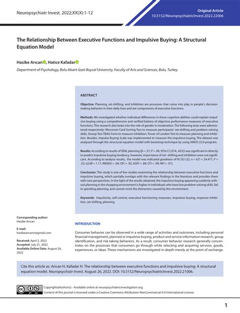 Pdf The Relationship Between Executive Functions And Impulsive Buying