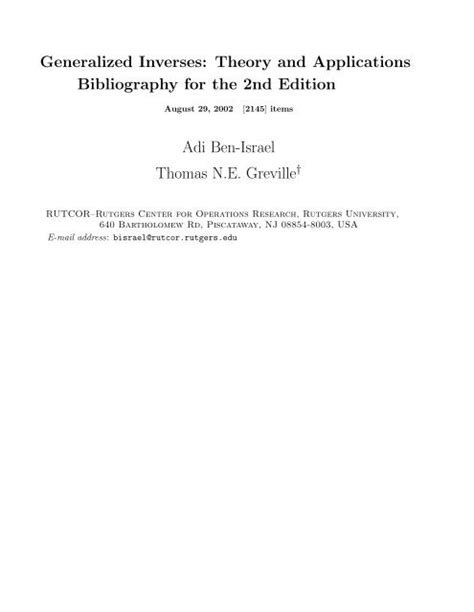 Generalized Inverses Theory And Applications