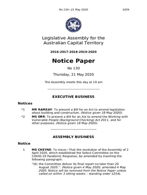 Legislative Assembly Notices And Orders Of Doc Template Pdffiller