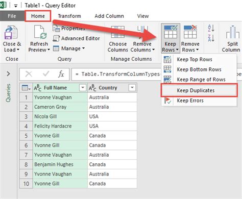 Keep Duplicate Records Using Power Queryget And Transform Myexcelonline