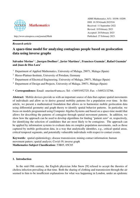Pdf A Space Time Model For Analyzing Contagious People Based On
