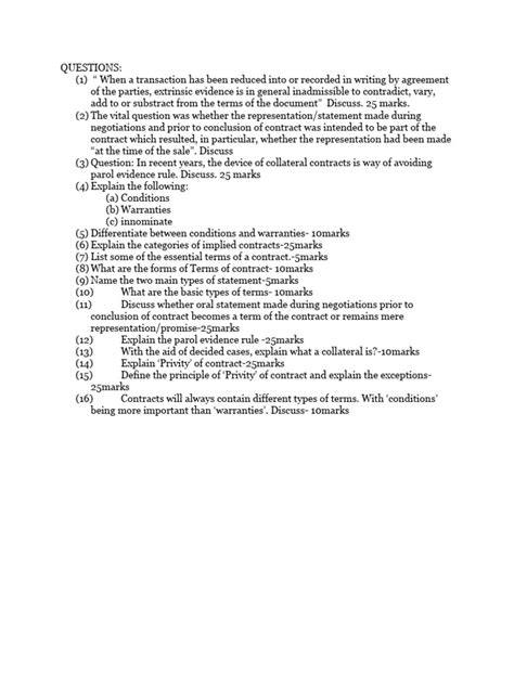 Contract Questions Pdf