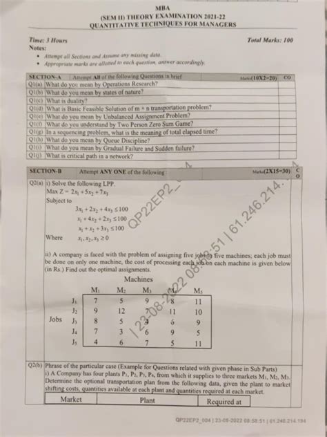 Mba 2nd Sem Ques Paper Pdf