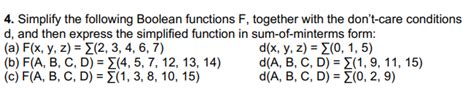 Solved 4 Simplify The Following Boolean Functions F