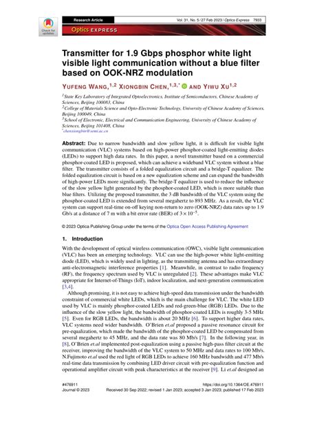 Pdf Transmitter For 1 9 Gbps Phosphor White Light Visible Light Communication Without A Blue