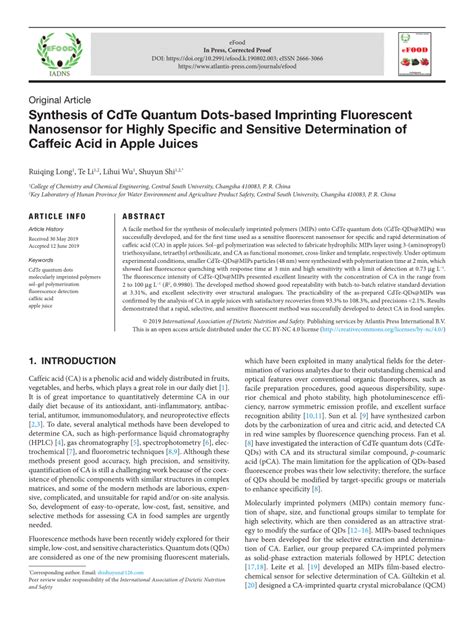 Pdf Synthesis Of Cdte Quantum Dots Based Imprinting Fluorescent Nanosensor For Highly Specific