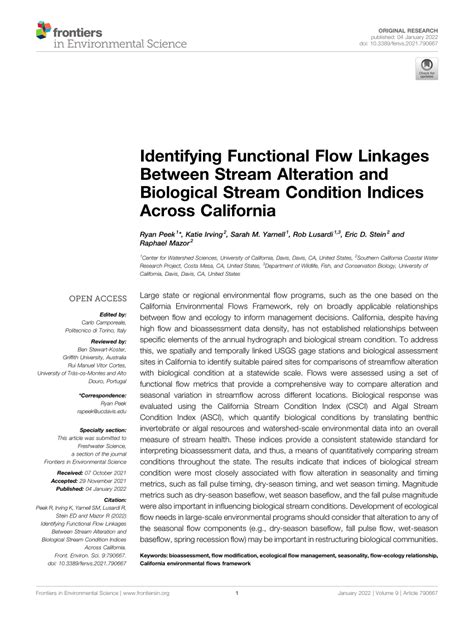Pdf Identifying Functional Flow Linkages Between Stream Alteration And Biological Stream