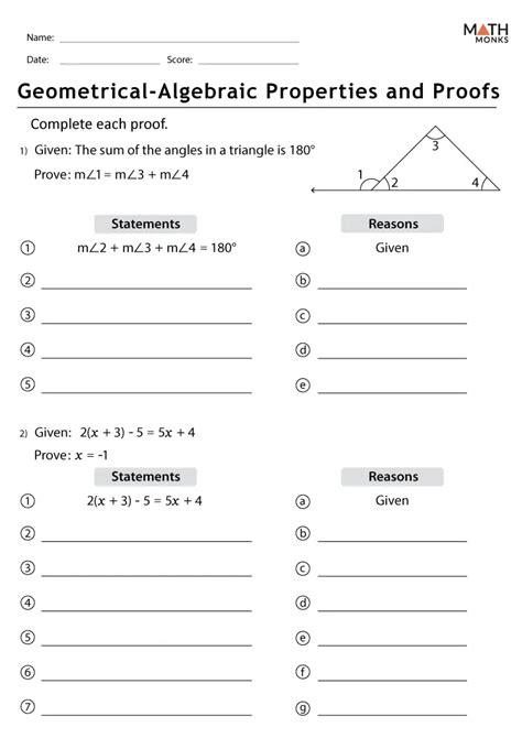 Algebraic Proofs Worksheets Math Monks