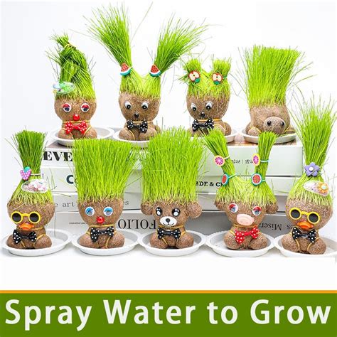 Grass Head Mini Plant Potted Plant Growing Grass Head Doll Office Table