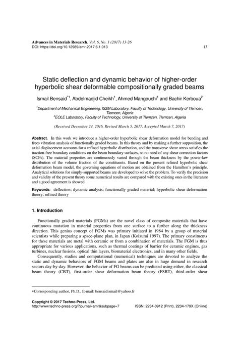 Pdf Static Deflection And Dynamic Behavior Of Higher Order Hyperbolic