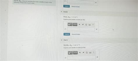 Solved Use The Ksp Values To Calculate The Molar Solubility Chegg Com