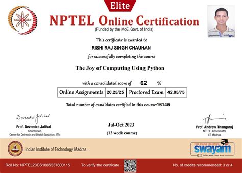 completed nptel course on python rishi raj singh chauhan posted on