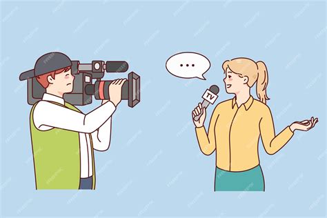 Premium Vector Cameraman Filming Journalist Making Reportage
