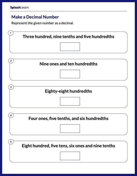 write decimal from word form math worksheets splashlearn
