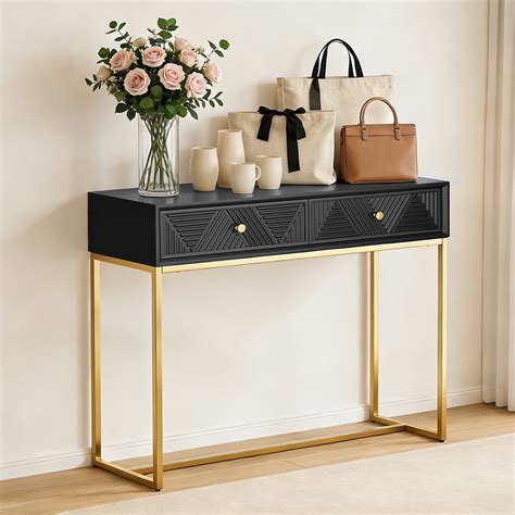 Omchom Modern Console Table With 2 Drawers Sleek Narrow Entryway