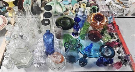 Lot A Large Collection Of Glassware Incl Coloured Glass Examples