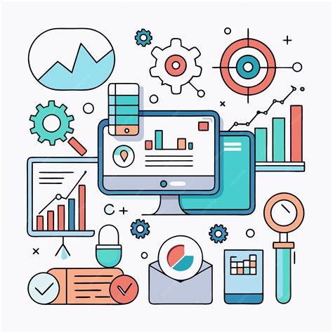Colorful Line Art Illustration Of Various Business And Data Analytics Icons Premium Ai
