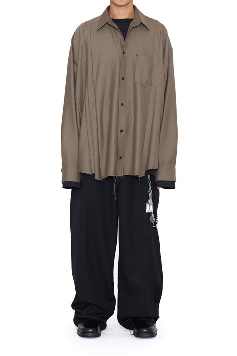 Coda Khaki Wool Oversized Reconstructed Seams Shirt