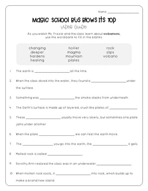 The Magic School Bus Blows Its Top Volcano Worksheets By Brianne Dekker