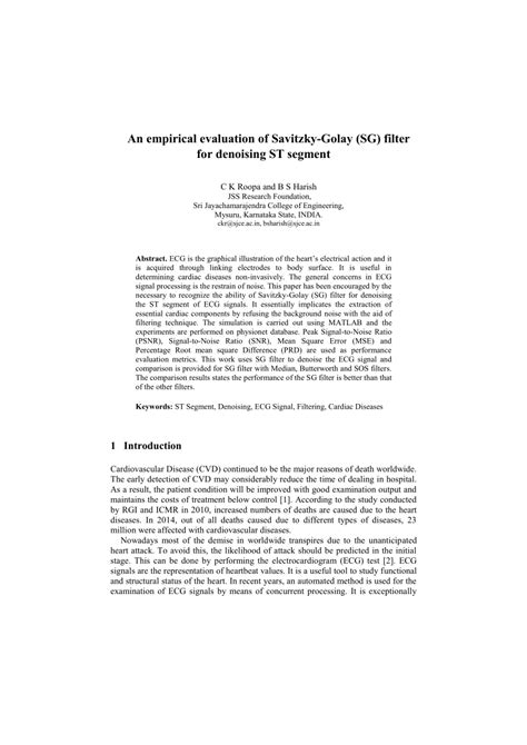 Pdf An Empirical Evaluation Of Savitzky Golay Sg Filter For Denoising St Segment
