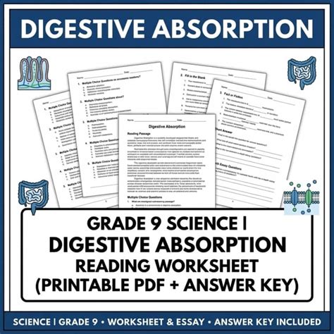 Grade 9 Science Digestive Absorption Reading Worksheet Pdf Answer Key