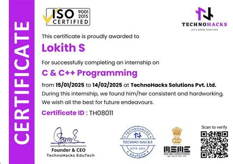 Technohacks Ccplusplus Internshipcomplete Programming Codingjourney Lokith S