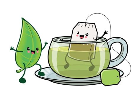 Green Tea Leaf And Tea Bag Cartoon Character