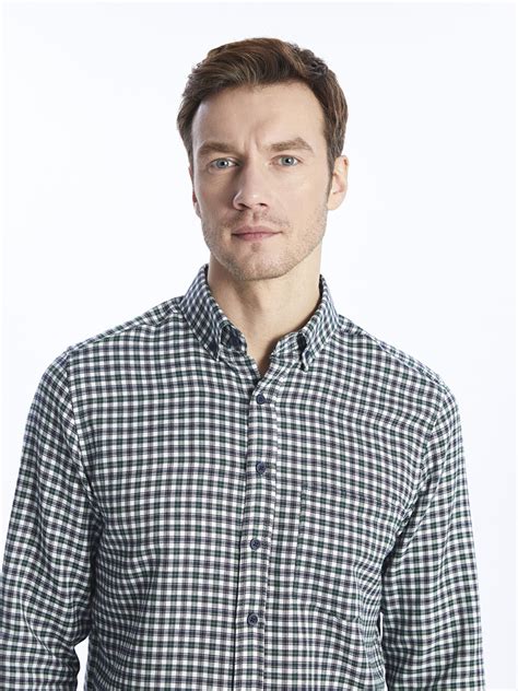 Lcwaikiki Classic Yeşil Regular Fit Uzun Kollu Ekose Gabardin Erkek