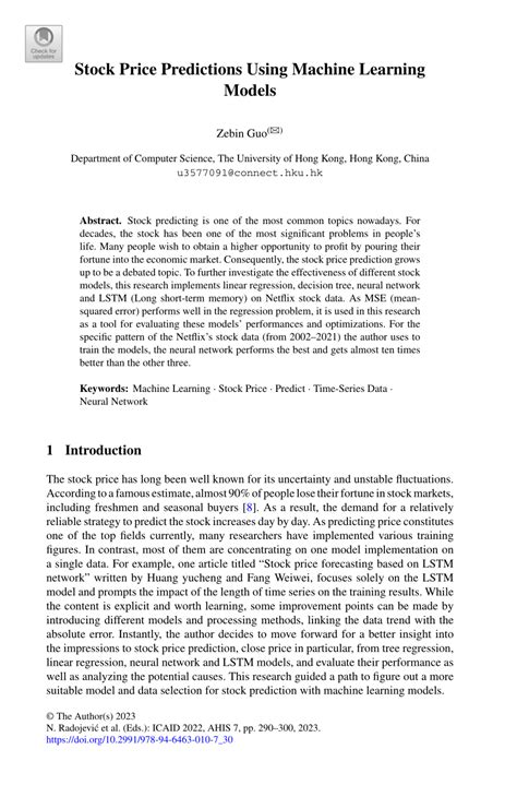 PDF Stock Price Predictions Using Machine Learning Models