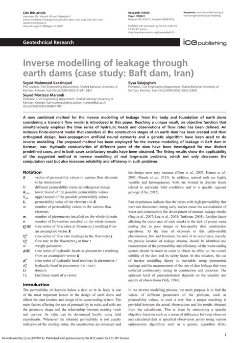 Pdf Inverse Modeling Of Leakage Through Earth Dams