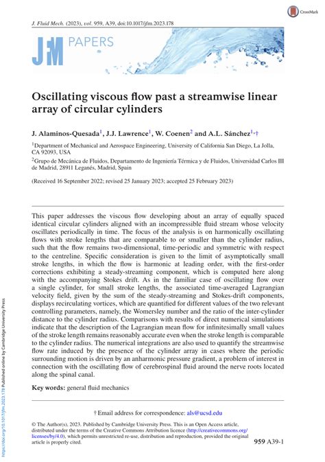 Pdf Oscillating Viscous Flow Past A Streamwise Linear Array Of