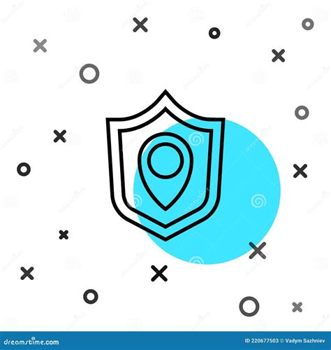 Black Line Location Shield Icon Isolated On White Background Insurance Concept Guard Sign