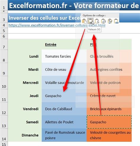 inverser deux cellules en 1 clic intervertir les valeurs sur excel