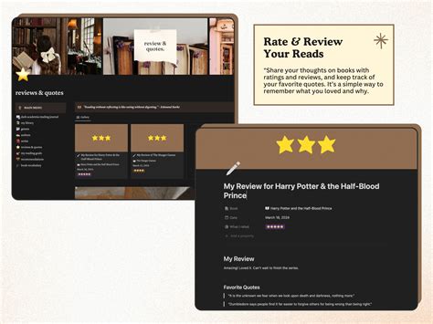 Notion Template Reading Journal Dark Academia Book Tracker Bookish Notion Dashboard Tbr