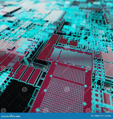 Circuit Board Futuristic Server Code Processing Neon Color Technology