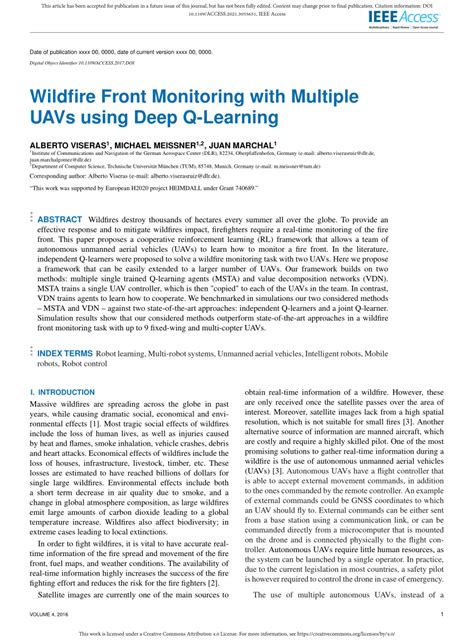 Pdf Wildfire Front Monitoring With Multiple Uavs Using Deep Q Learning