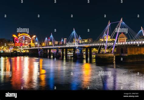 Night In London Hungerford Bridge And Golden Jubilee Bridges Over
