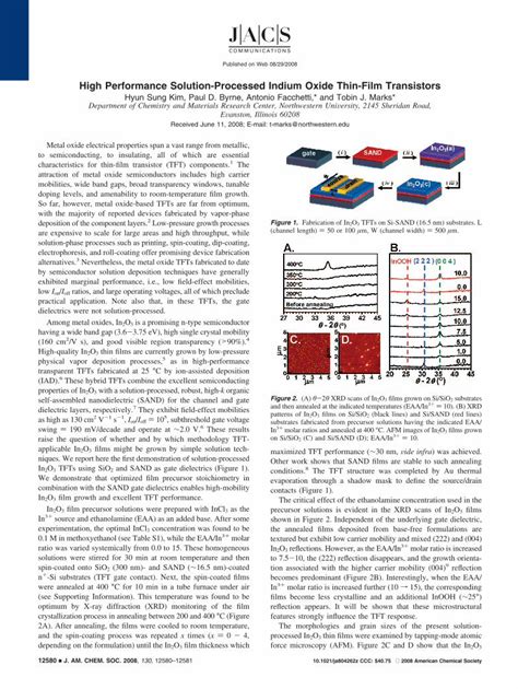 Pdf High Performance Solution Processed Indium Oxide Thin Film Transistors Dokumentips