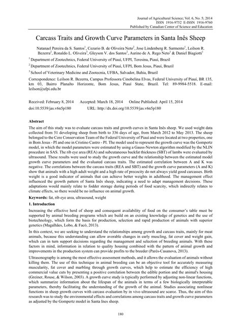 Pdf Carcass Traits And Growth Curve Parameters In Santa Inês Sheep