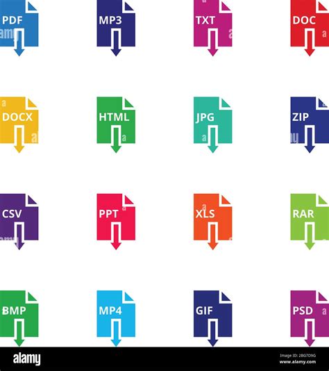 file format extensions icons pdf and mp3 txt and doc docx and html