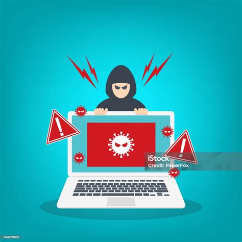 Hacker Warning On Laptop Emergency Alert Of Threat By Hacker Malware