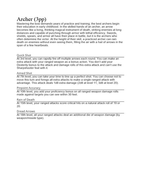 archetype archer pdf
