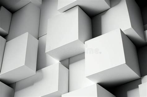 Random Shifted White Cube Boxes Block Wall Abstract Backgrounds Stock Illustration