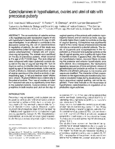 Pdf Catecholamines In Hypothalamus Ovaries And Uteri Of Rats With