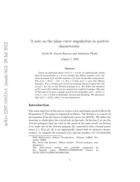 Pdf A Note On The Plane Curve Singularities In Positive Characteristic