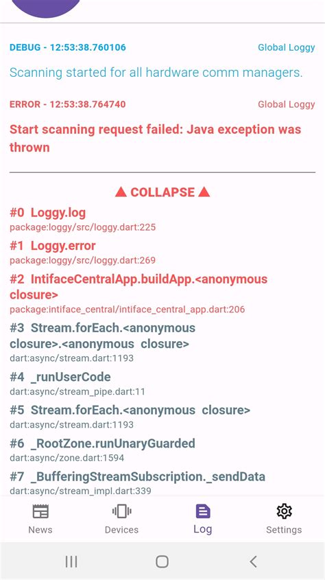 240 Start Scanning Request Failed Java Exception Was Thrown · Issue 72 · Intifaceintiface
