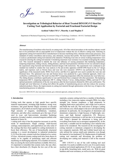 Pdf Investigation On Tribological Behavior Of Heat Treated Din115crv3