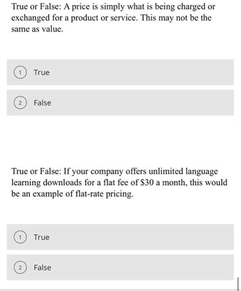 solved 1 all one part true or false price and value are